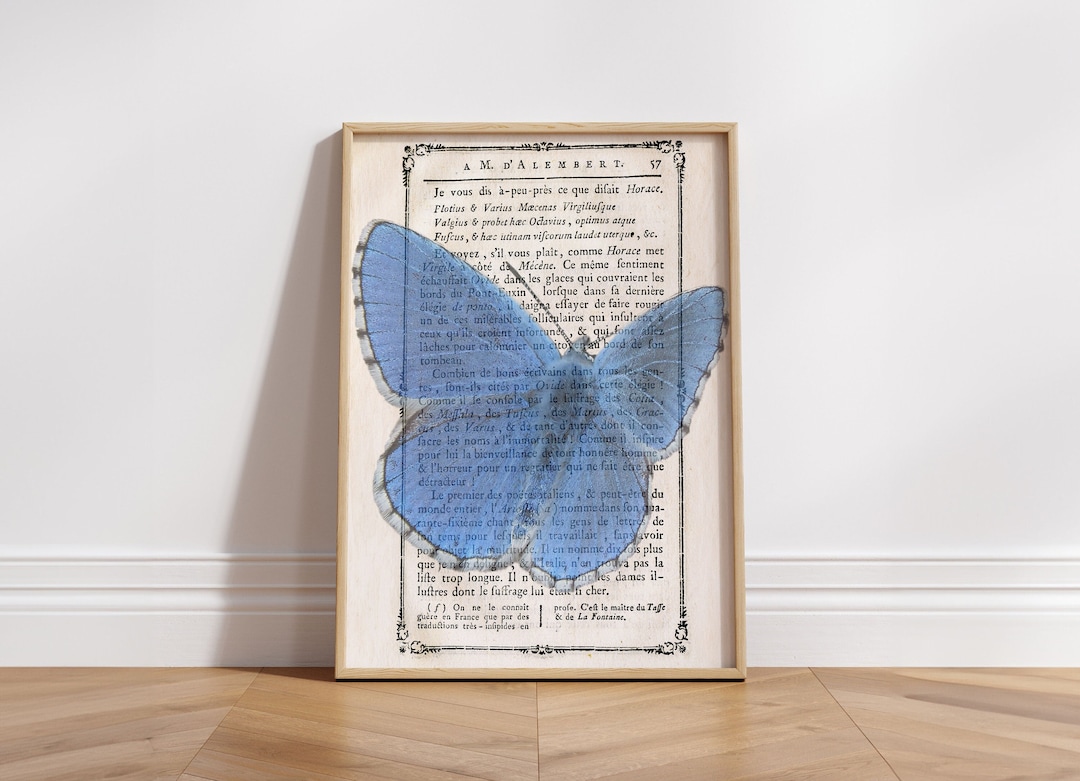 Blue Butterfly on Antique Book Page Print Butterfly Wall Art - Etsy