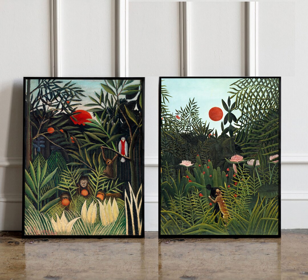 SET OF 2 Henri Rousseau Prints, Virgin Forest With Sunset Print ...