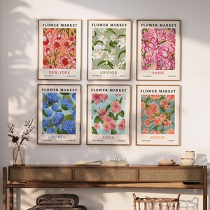 Set of 6 Flower Market Print, Set of 6 Botanical Fern Prints, Printable ...