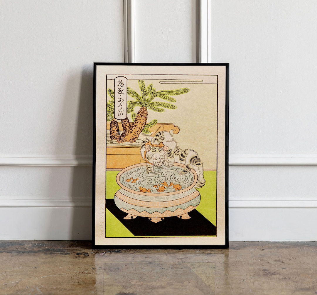 Japanese Vintage Woodblock Cat Poster, Japanese Vintage Woodblock Art ...