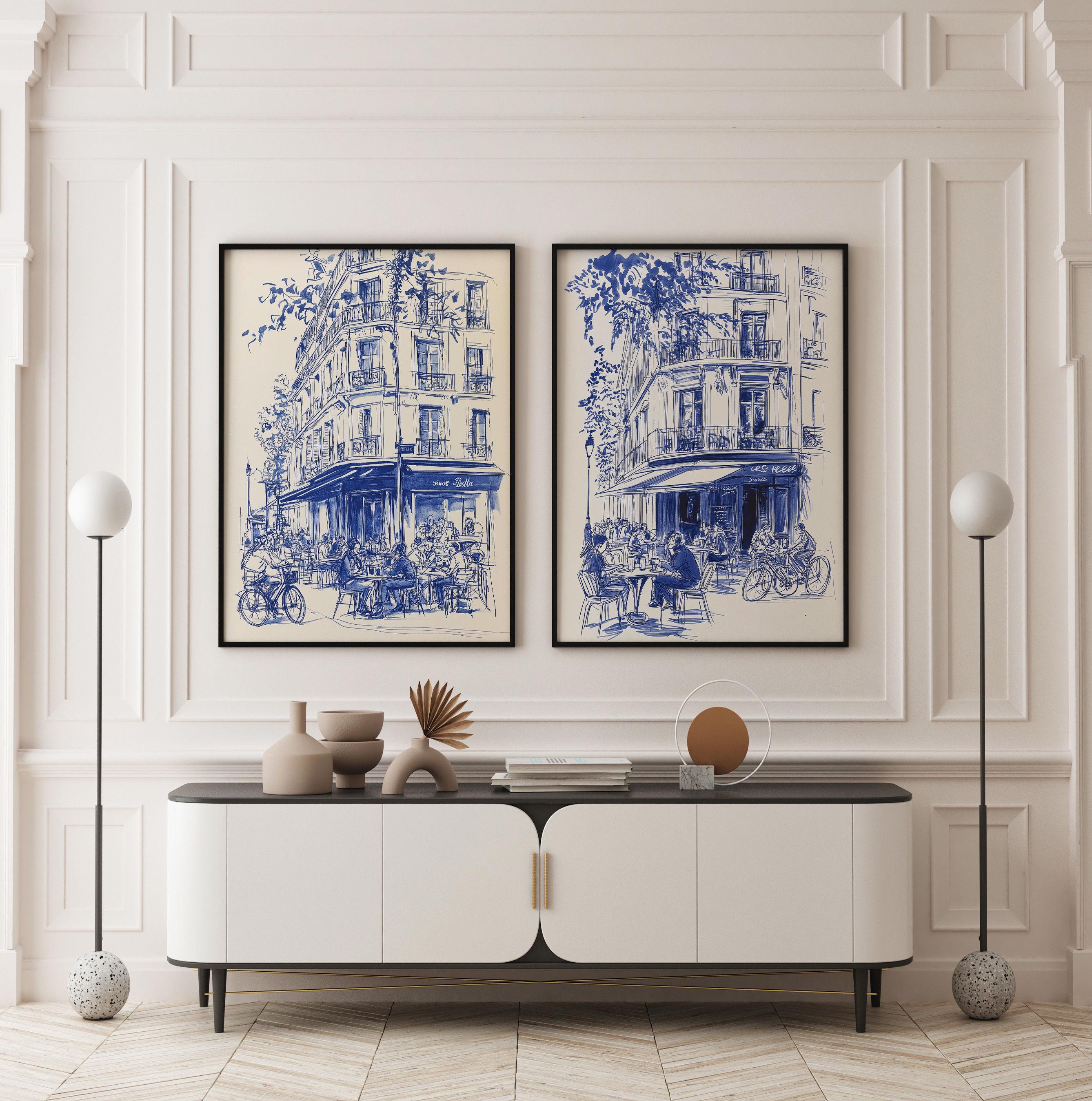 SET OF French Cafe Watercolor, Paris Cityscape Watercolor Art Print ...