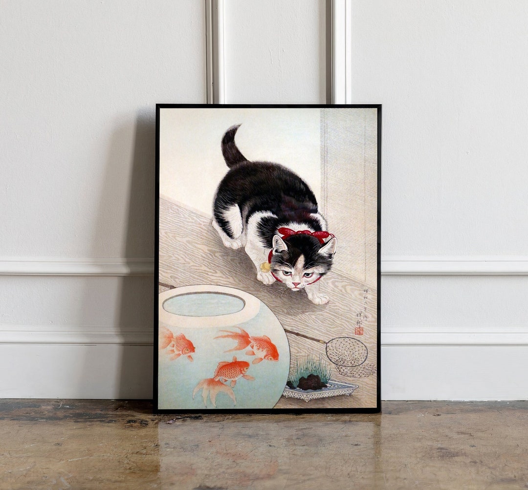 Japanese Cat Poster, Japanese Cat Art Print, Cat Lovers Gift, Japanese Vintage Wall Art ...