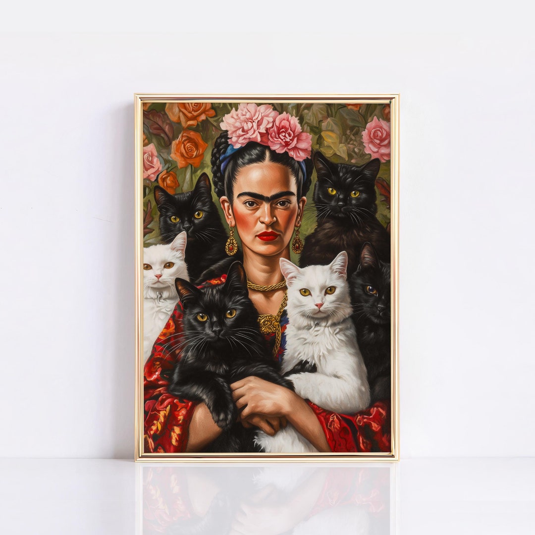 Frida Kahlo Self-portrait With Cats Print, Vintage Frida Kahlo Poster ...