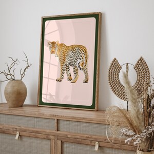 Cheetah Retro Vintage Print, Cheetah Poster, Bold Green and Pink ...