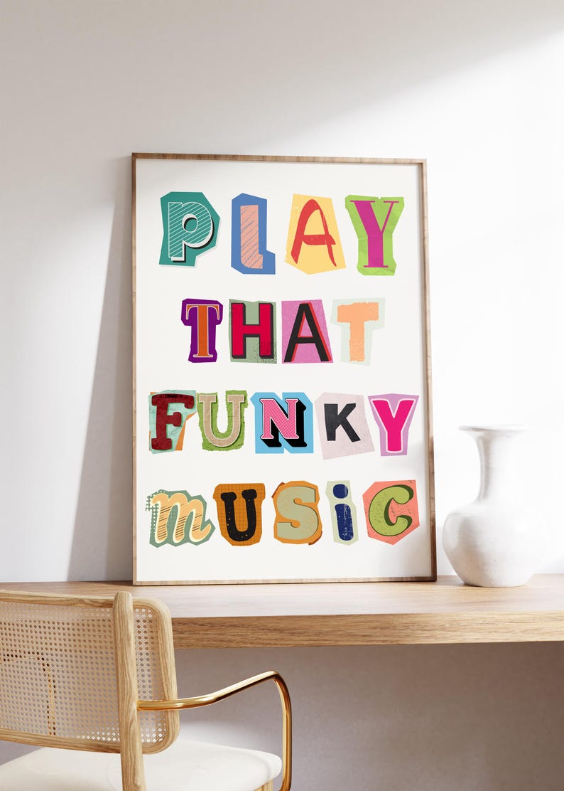 Play That Funky Music Print, Retro, 70's Music, Popular Song Poster ...