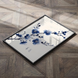 Blue Japanese Floral Art Print, Vintage Japanese Decor, Abstract Art ...