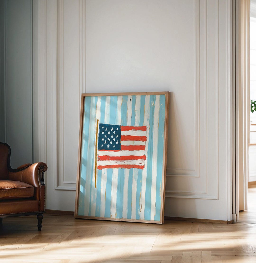 Coastal American Flag Wall Art, Trendy Preppy Poster, Apartment Dorm ...