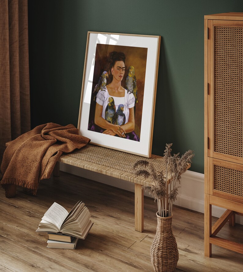 Self Portrait With Parrot by Frida Kahlo Print, Frida Kahlo Exhibition ...