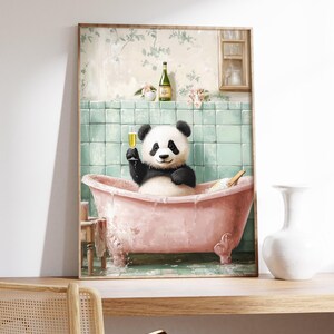 Funny Bathroom Wall Art Print, Fun Art, Panda in a Bath Poster, Art ...
