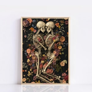 Romantic Skeleton Art Print With Colorful Floral Design – Gothic Home ...
