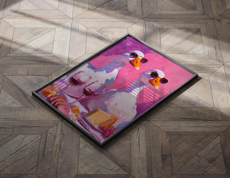Quirky Duck Wall Art Print, Ducks Drinking Wine Poster, Retro ...