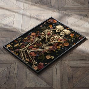 Romantic Skeleton Art Print With Colorful Floral Design – Gothic Home ...