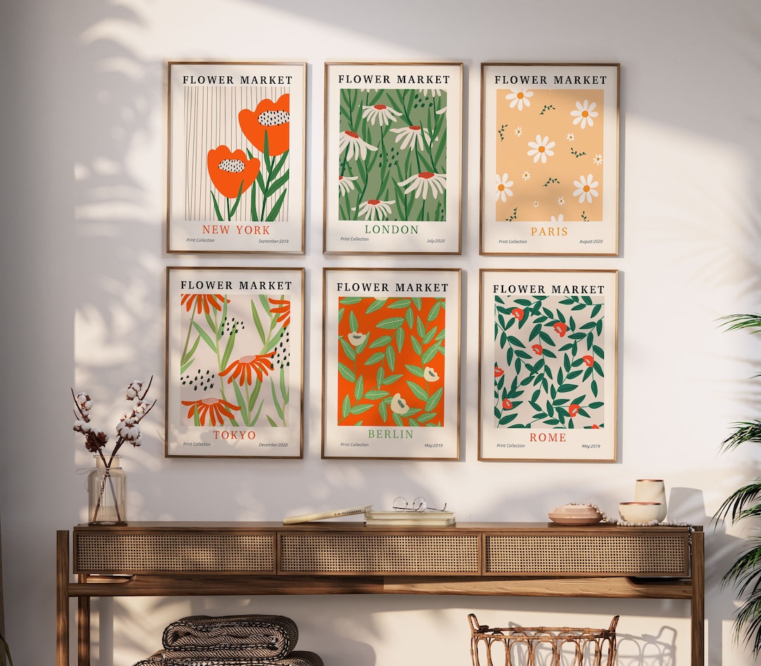 Set of 6 Flower Market Print, Set of 6 Botanical Fern Prints, Printable ...