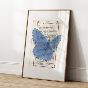 Blue Butterfly on Antique Book Page Print Butterfly Wall Art - Etsy