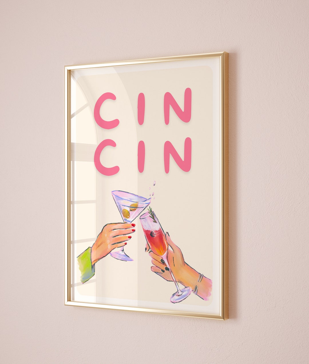 Cin Cin Print, Alcohol Print Retro Poster, Bar Decor Wall Art, Modern ...