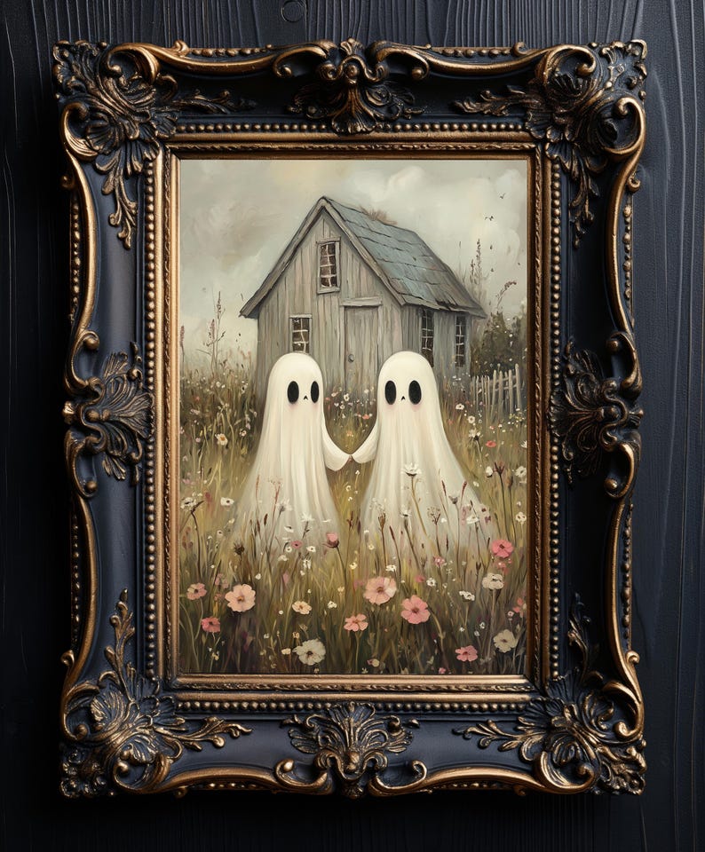 Two Ghosts in a Field Print, Vintage Art Poster, Haunting Ghost ...