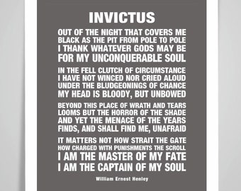 Typography Print Invictus Poem, William Ernest Henley. Poem Art ...