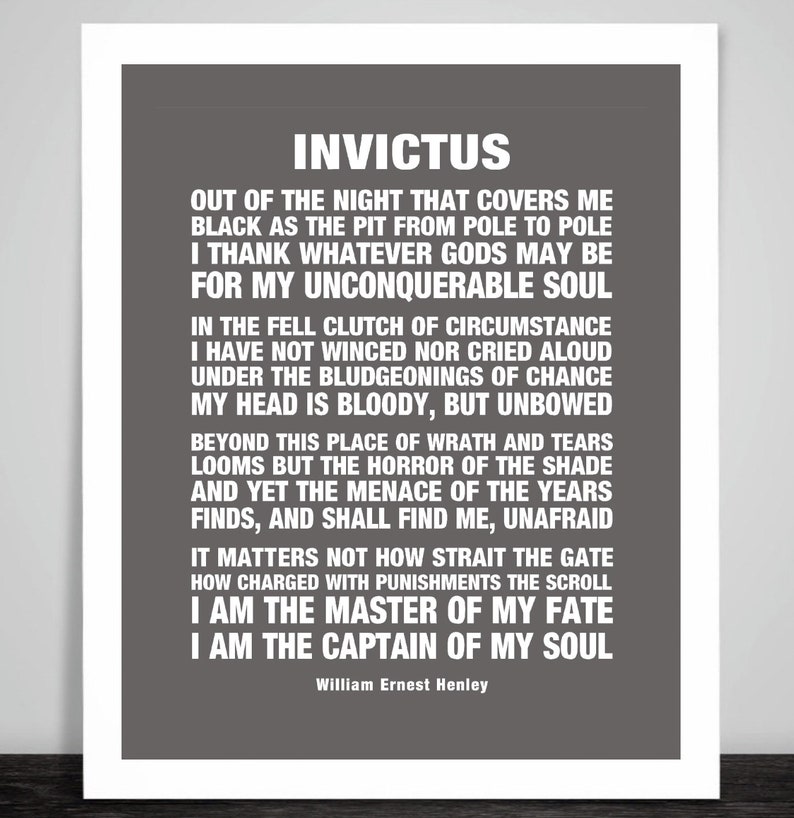 PRINTABLE Art Print. Invictus Poem by William Ernest Henley Gift. I Am ...