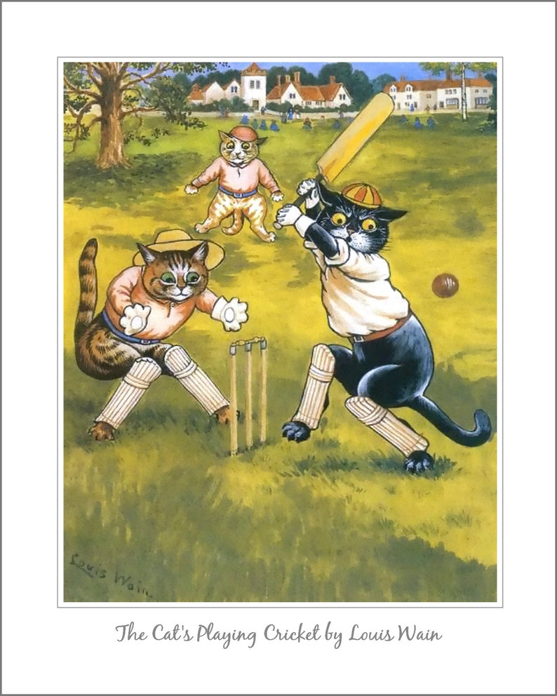 PRINTABLE Cat Art Print. Cats Playing Cricket by Louis Wain - Etsy UK