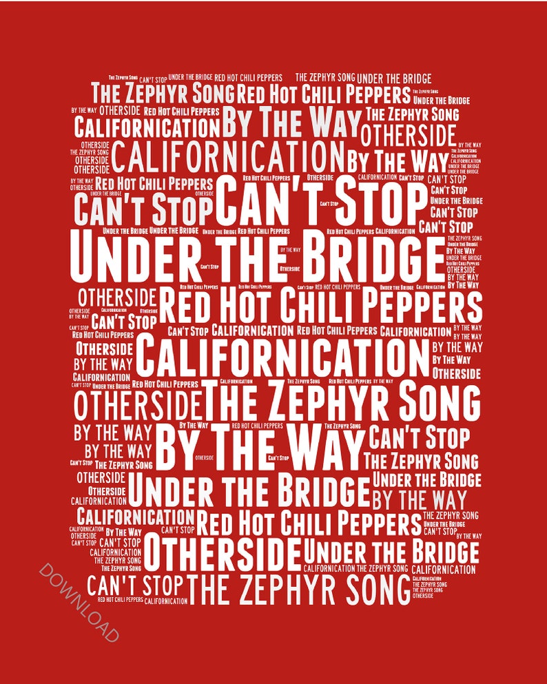 PRINTABLE Red Hot Chili Peppers Music Songs Titles Poster Art Print ...