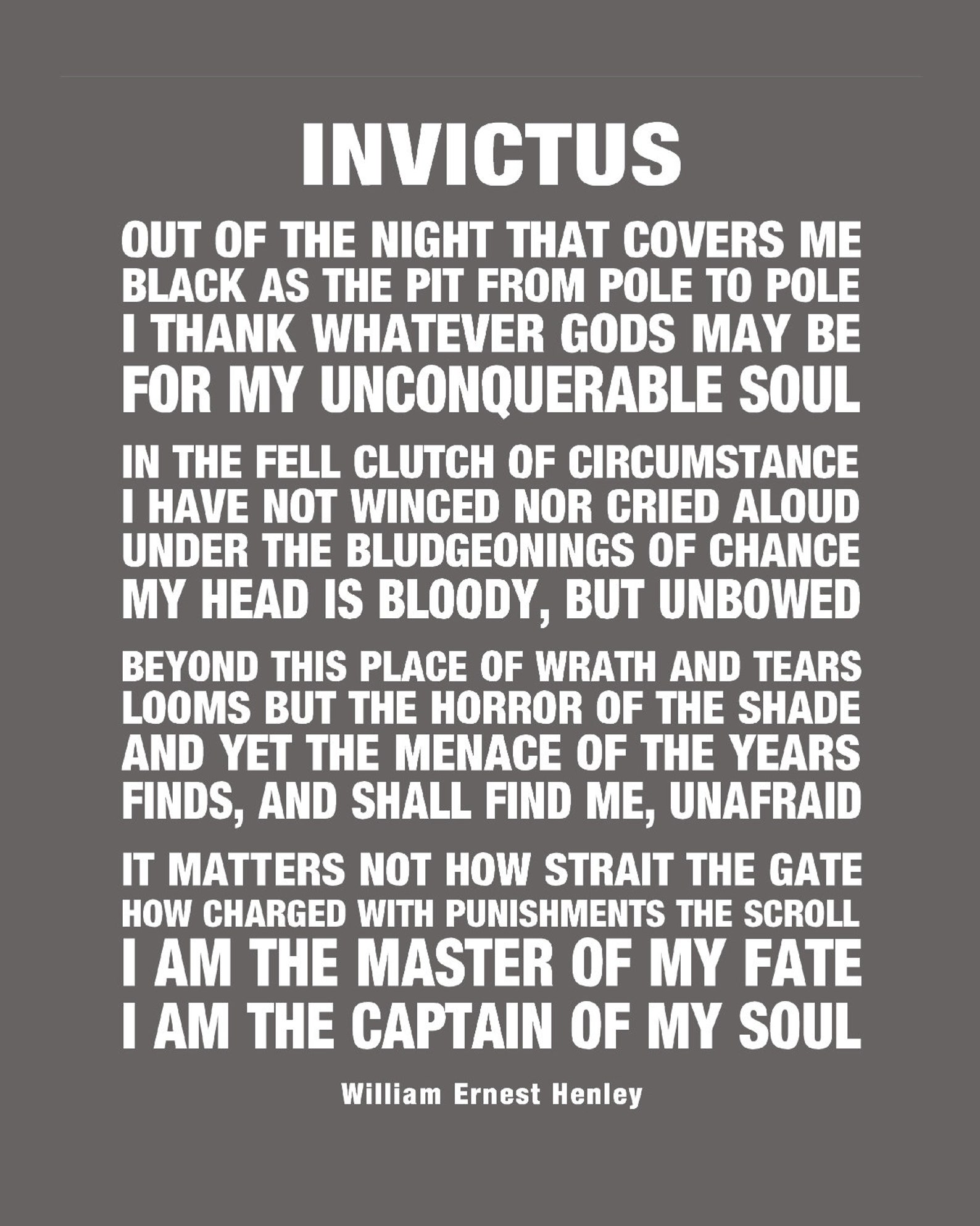 PRINTABLE Art Print. Invictus Poem by William Ernest Henley Gift. I Am ...