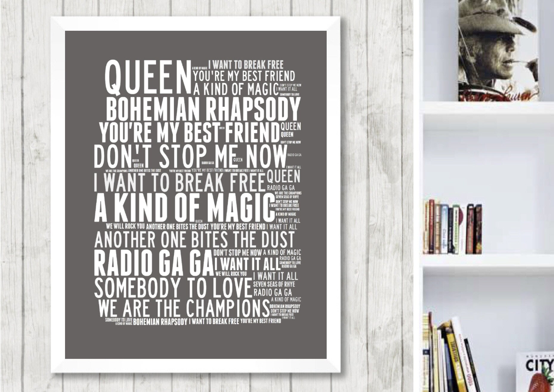 PRINTABLE Queen Music Songs Poster Art Print in Grey. Radio Ga Ga, We ...