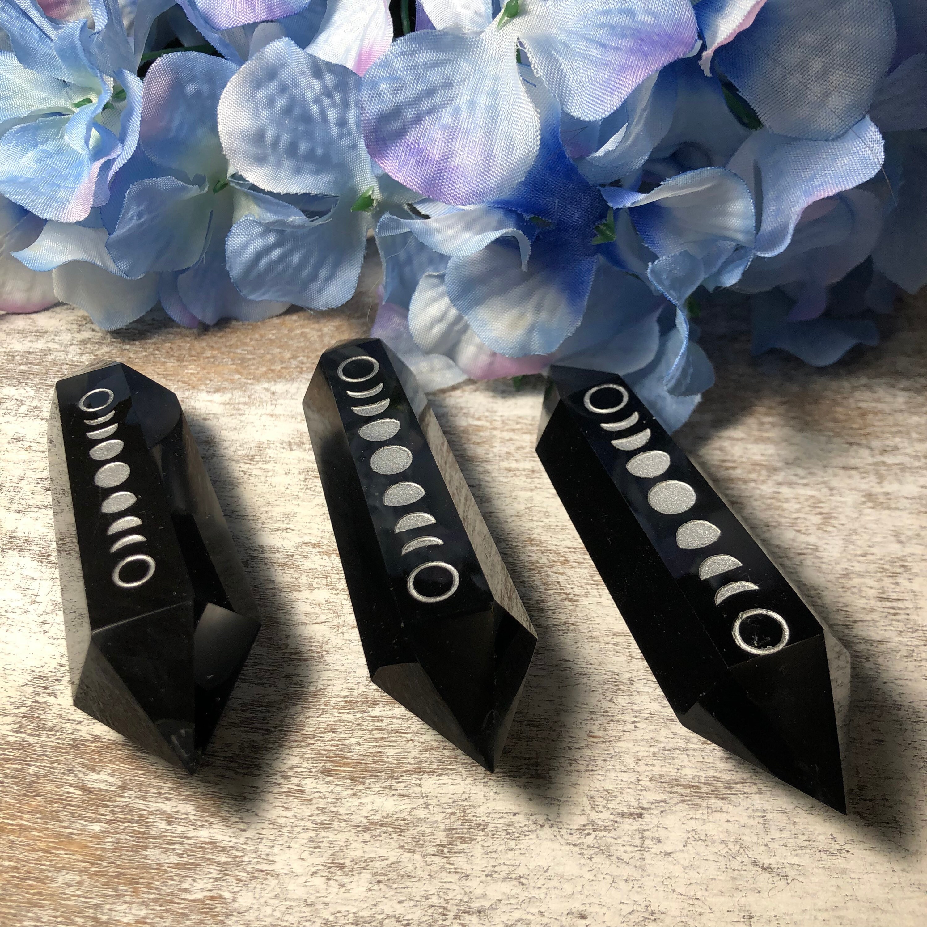 Obsidian Moon Phase Double Terminated Point Wand Stone Crystal - Etsy
