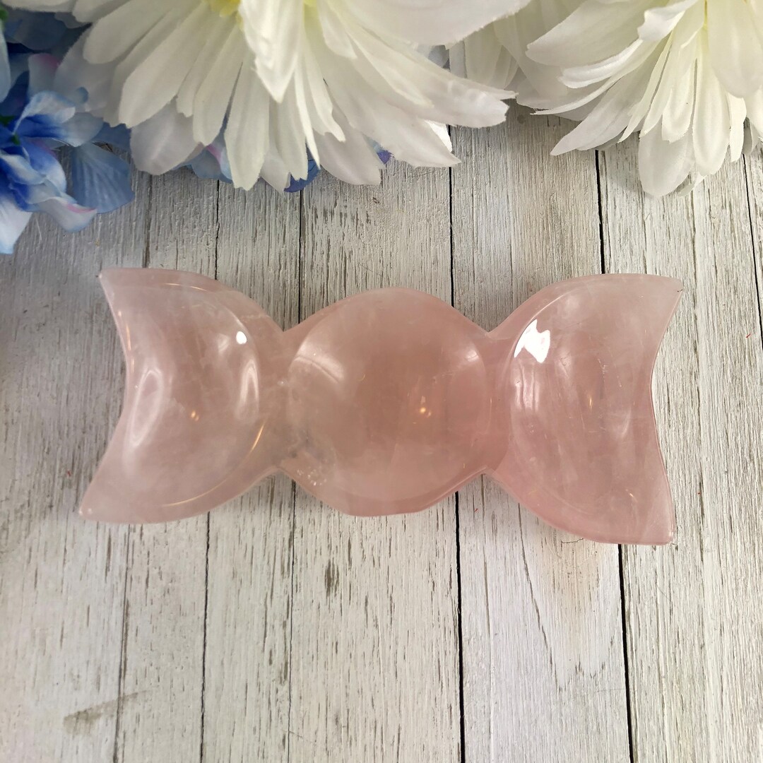 Rose Quartz Moon Phase Bowl 6.5 Inches Wide Polished Dish Stone Crystal ...