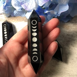 Obsidian Moon Phase Double Terminated Point Wand Stone Crystal - Etsy