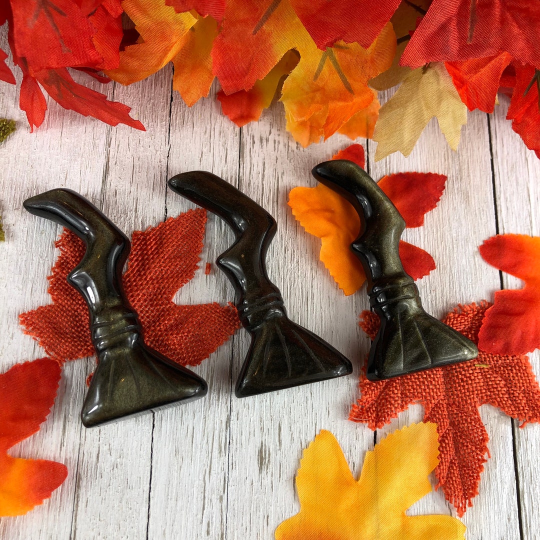 Golden Sheen Obsidian Witches Broom Halloween Stone Witch Broom - Etsy