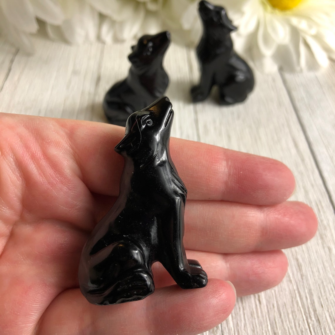 Obsidian Carved Stone Wolf Figurine 2 Inch - Etsy