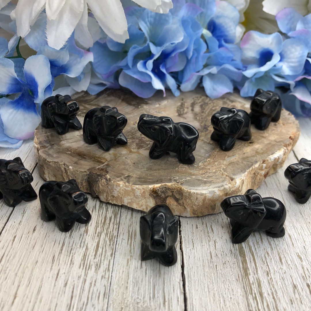Obsidian Carved Stone Elephant Mini Crystal Figurine 1 Inch - Etsy