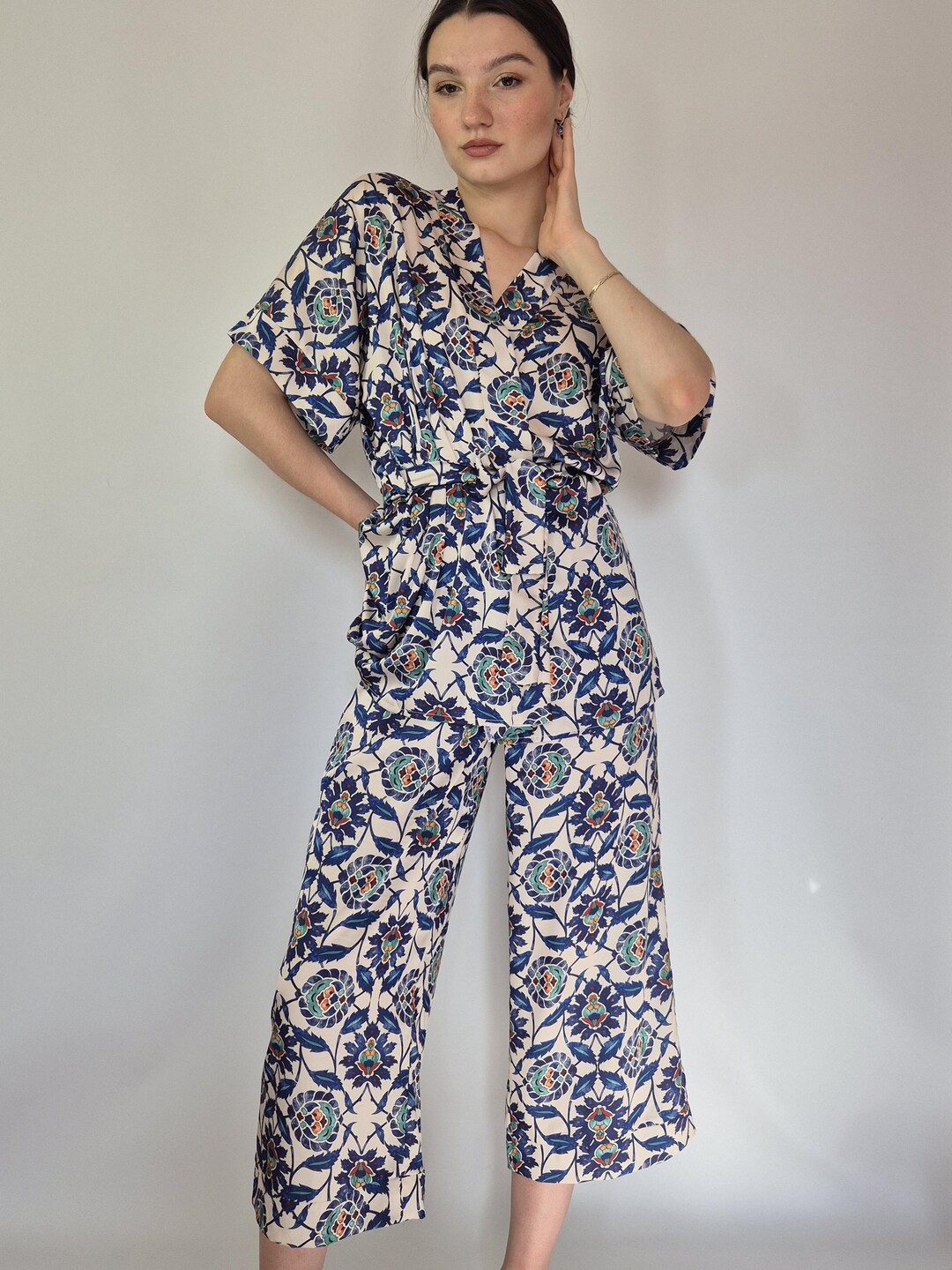 Kimono Women Silk Set Kimono Pajamas in Ethnic Print Silk Pajamas - Etsy