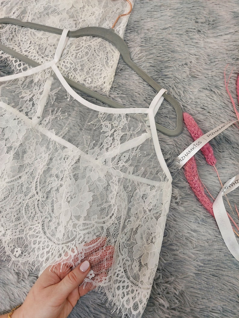 White Sheer Lace Pajama Set Wedding Night Lingerie - Etsy