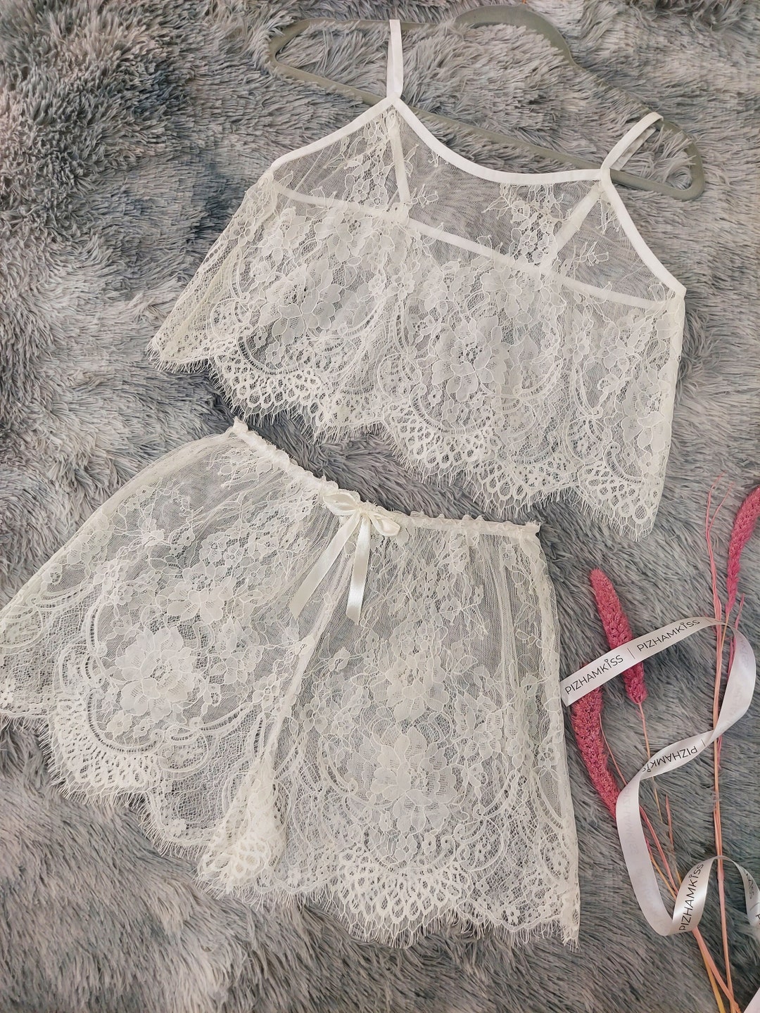 White Sheer Lace Pajama Set Wedding Night Lingerie - Etsy