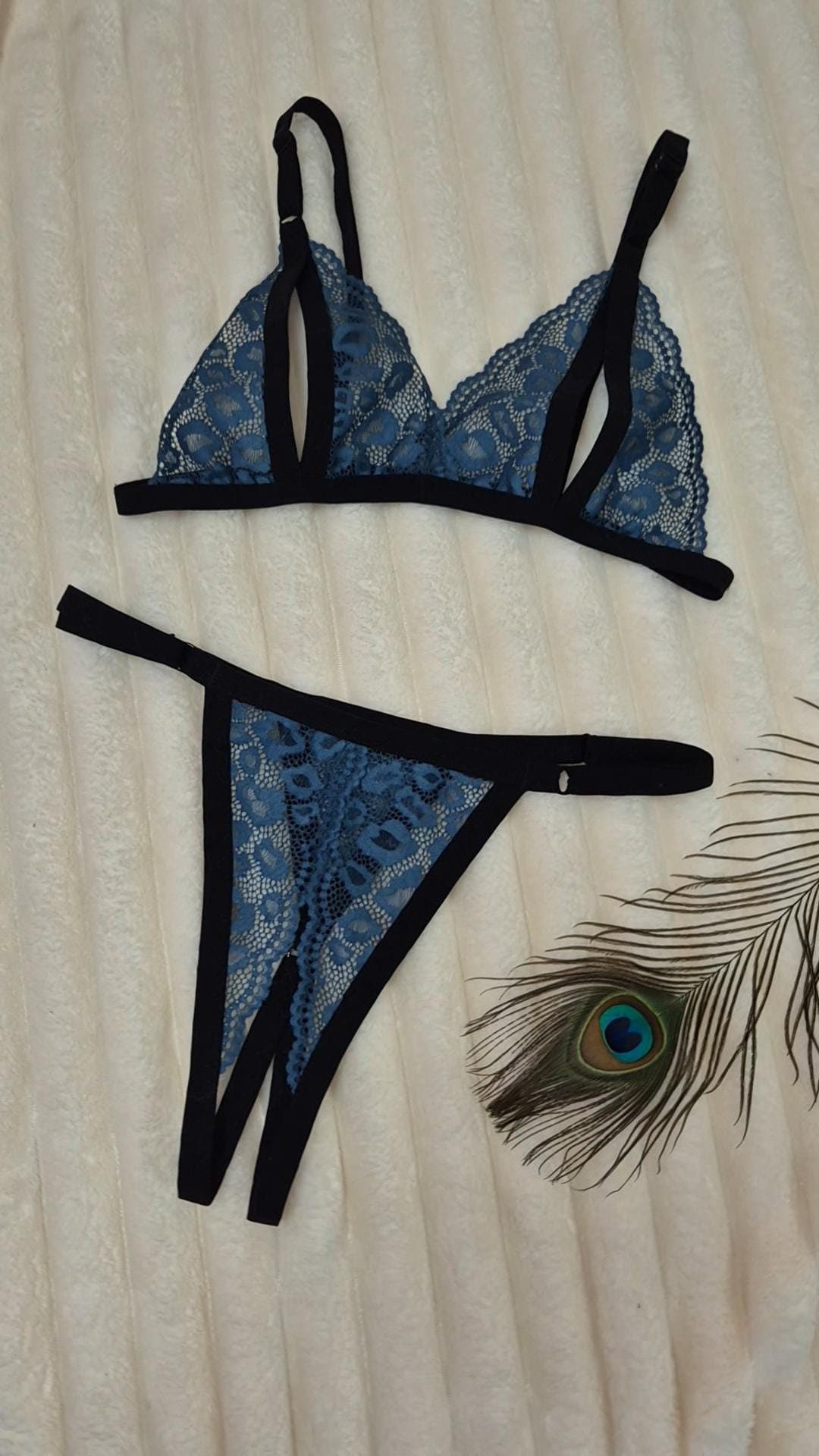 Lace Open Crotch Lingerie Set With Bra and Panties - Etsy