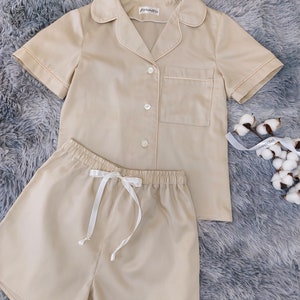 Cotton Pajama Set Beige Pajamas for Women Three-piece Lounge Set With ...