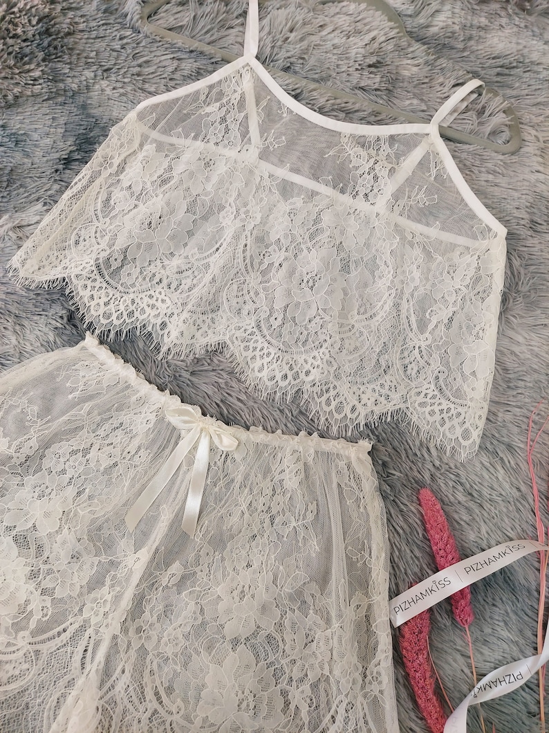 White Sheer Lace Pajama Set Wedding Night Lingerie - Etsy