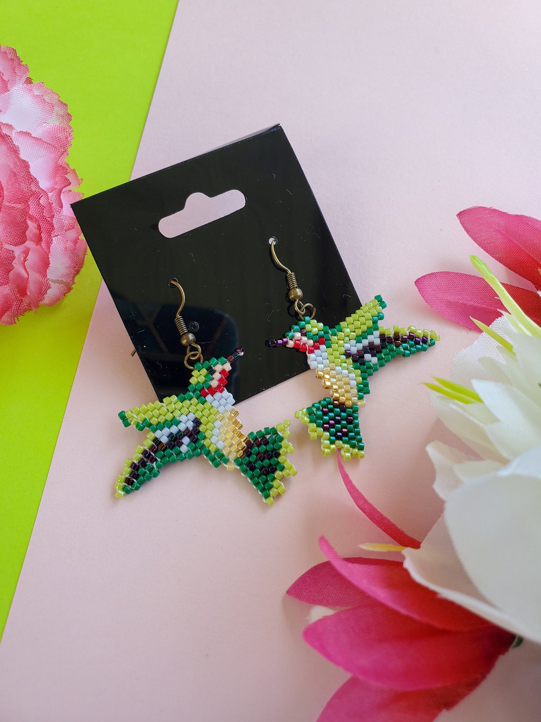 Hummingbird Beaded Earrings - Etsy
