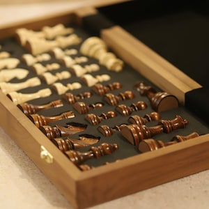 15in Foldable Walnut and Maple Wood Magnetic Chess Set Extra Queens - Etsy