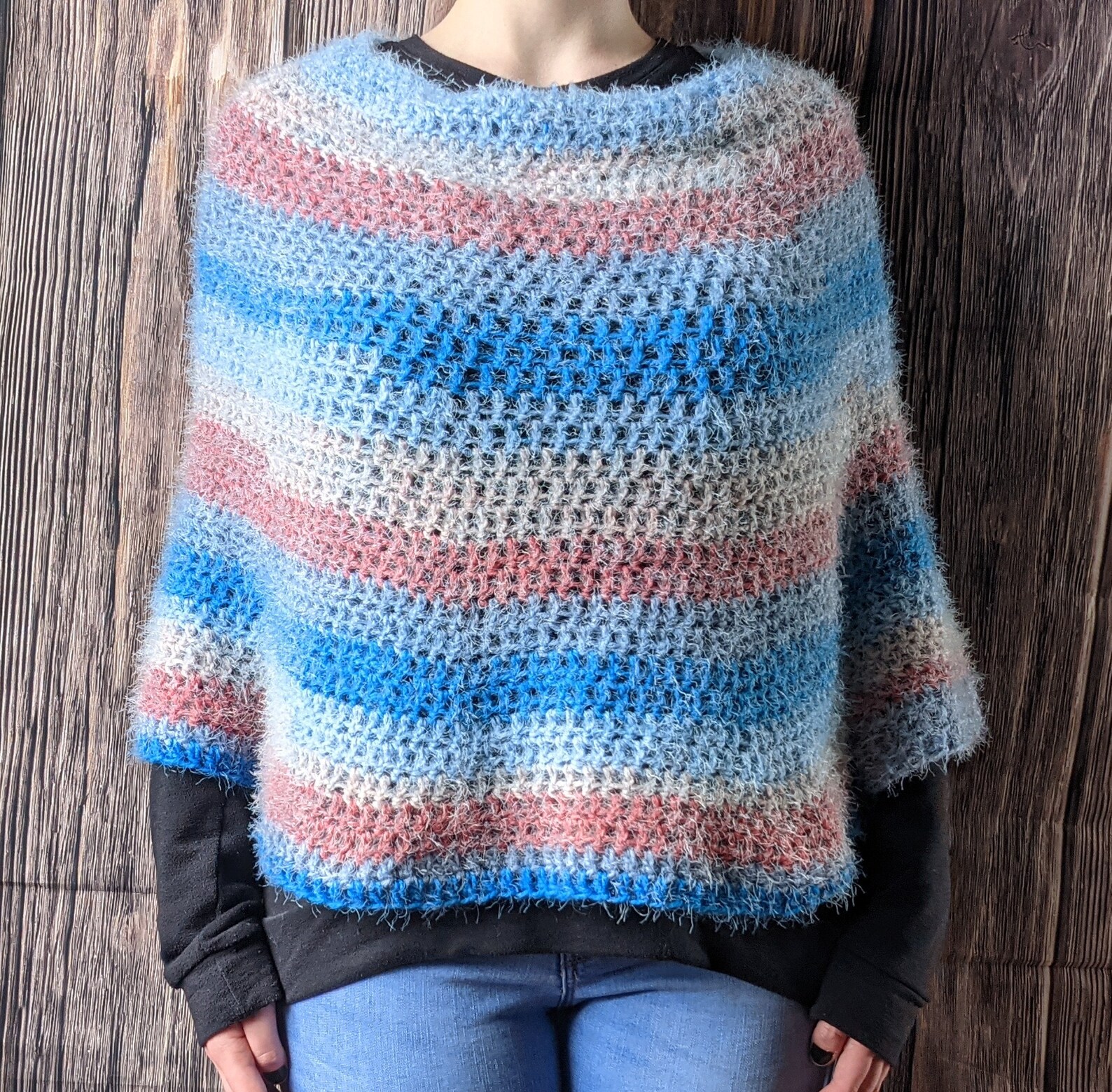 Pink, and Blue Crocheted Caplet/ Formfitting Poncho - Etsy