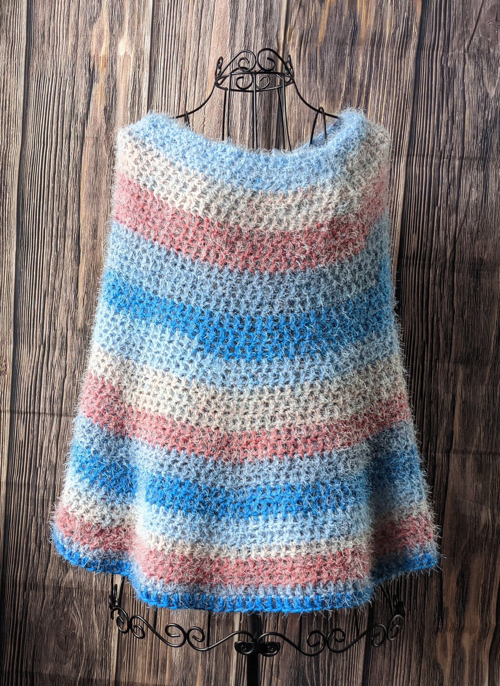 Pink, and Blue Crocheted Caplet/ Formfitting Poncho - Etsy