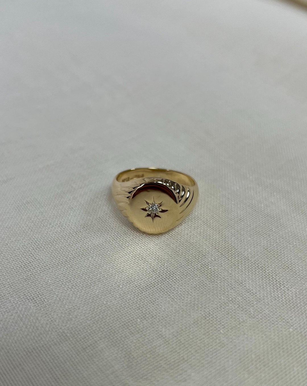 Vintage 9ct Yellow Gold Diamond Set Starburst Signet Ring, Hallmark ...