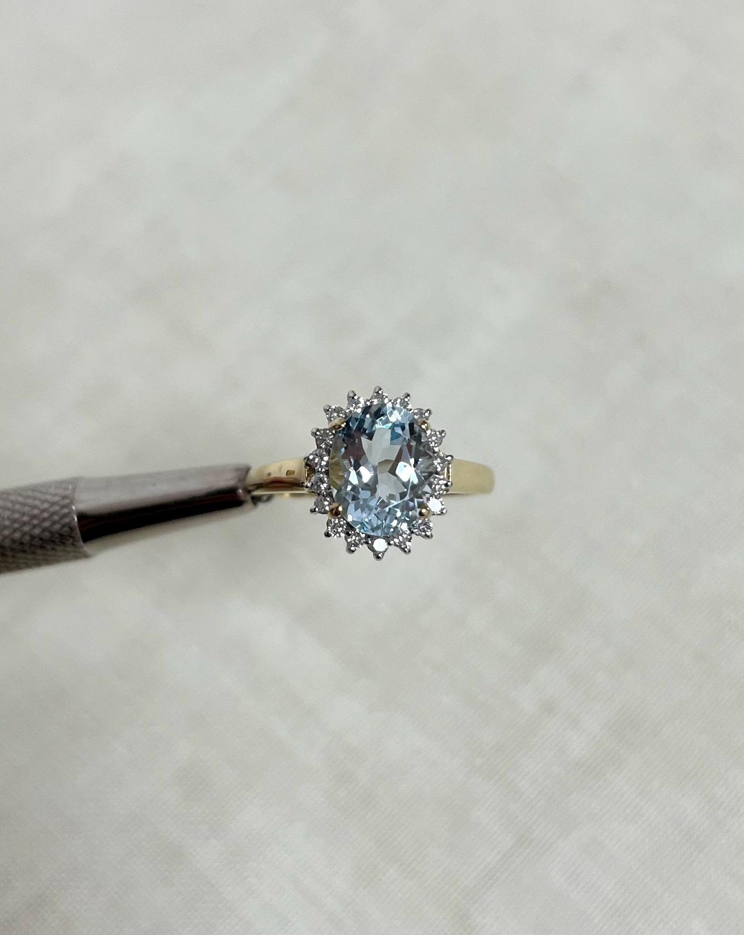 Vintage Aquamarine and Diamond Cluster Ring in 9ct Yellow Gold, QVC ...