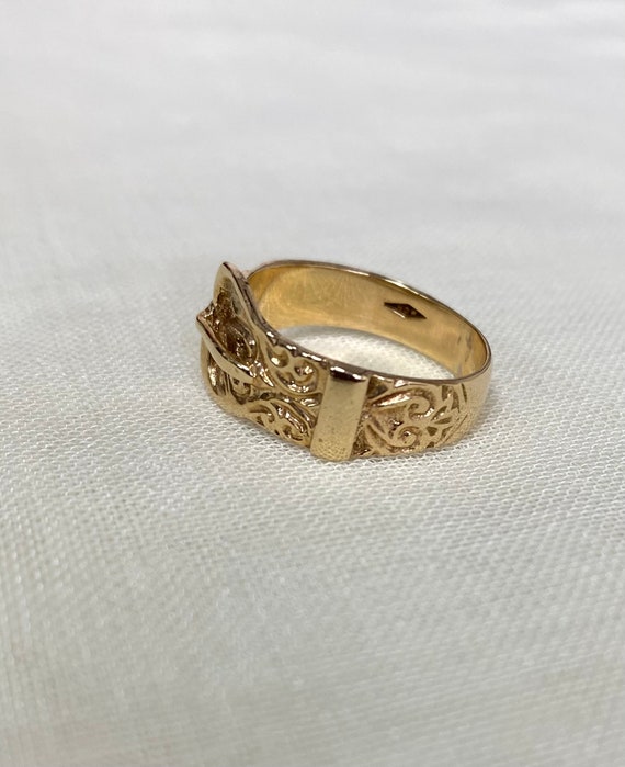 Vintage 9ct Yellow Gold Buckle Ring, Hallmark London … - Gem