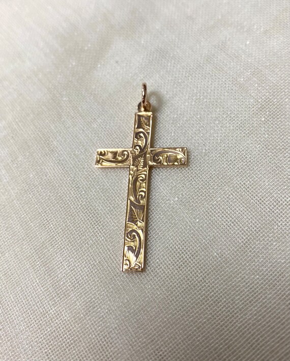 Antique 9ct Gold Floral Patterned Cross Pendant, Hall… - Gem