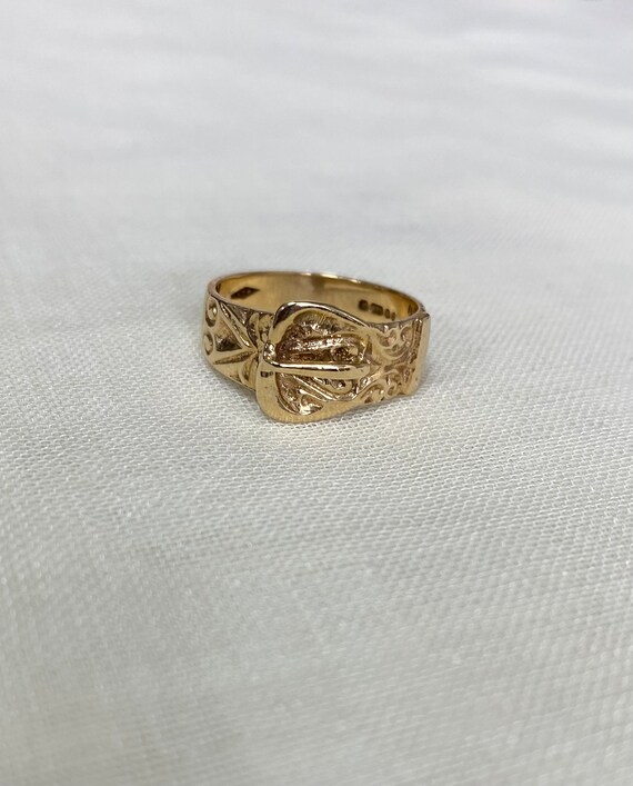 Vintage 9ct Yellow Gold Buckle Ring, Hallmark London … - Gem