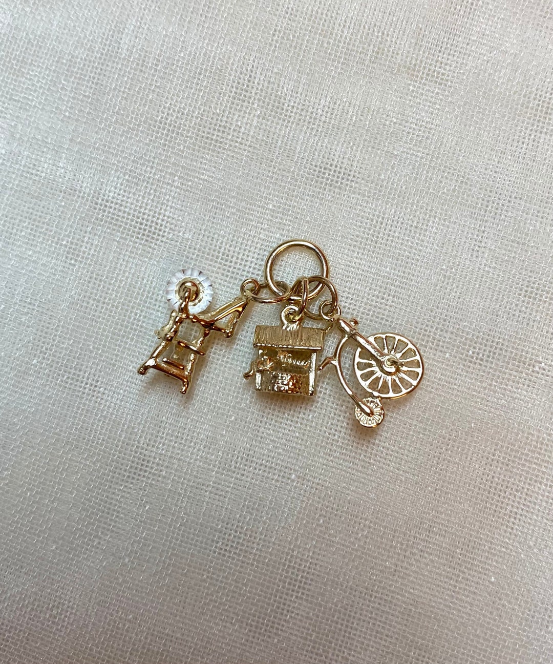 9ct Yellow Gold 3-piece Charm: Wishing Well, Penny Farthing, Spinning ...