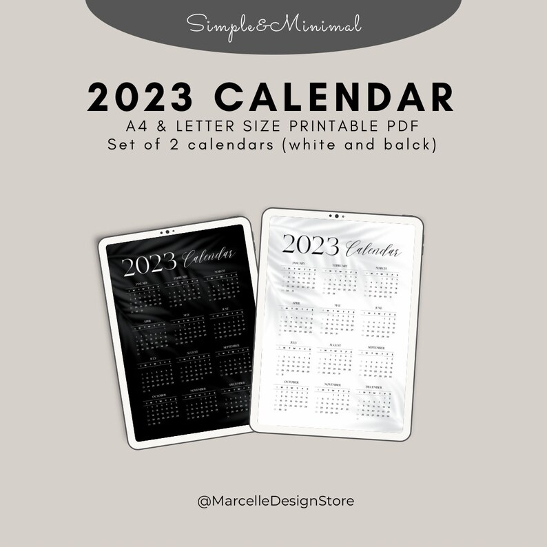 One Page 2023 Year Calendar Printable Yearly Wall Calendar - Etsy