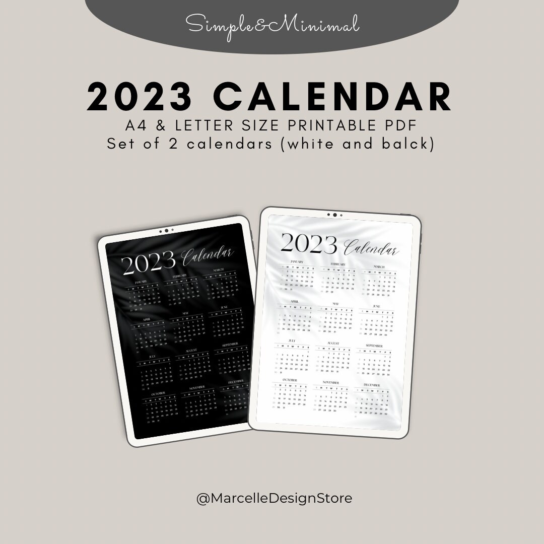 One Page 2023 Year Calendar Printable Yearly Wall Calendar - Etsy